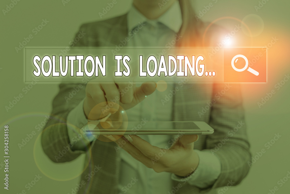 Handwriting text Solution Is Loading. Conceptual photo thinking of way to solve big problems ...