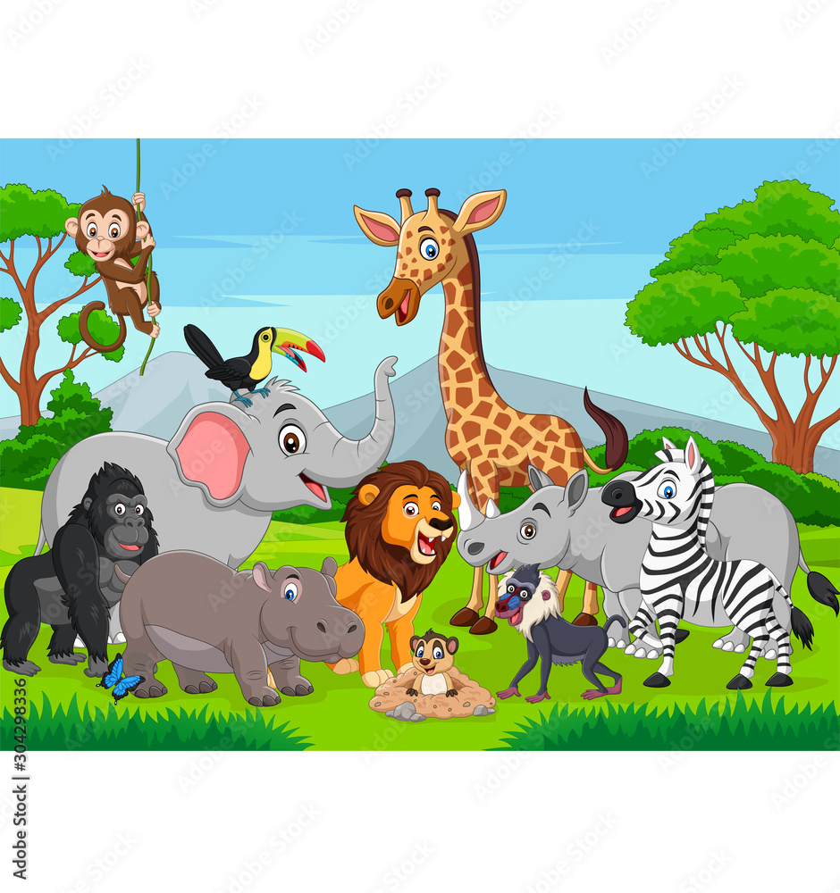 Cartoon wild animals in the jungle Stock Vector | Adobe Stock