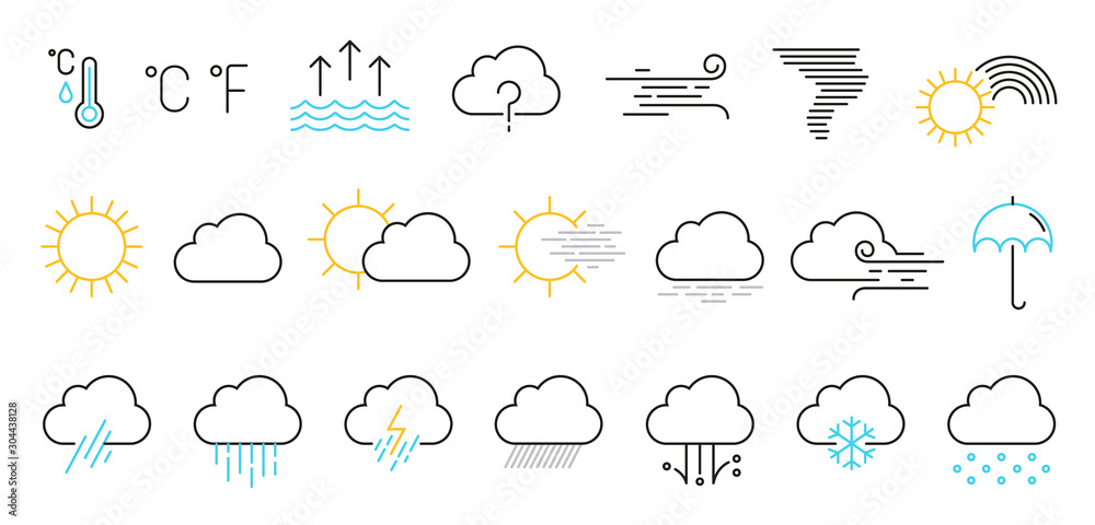 Weather icons set isolated on a white background. Clouds logo and sign ...