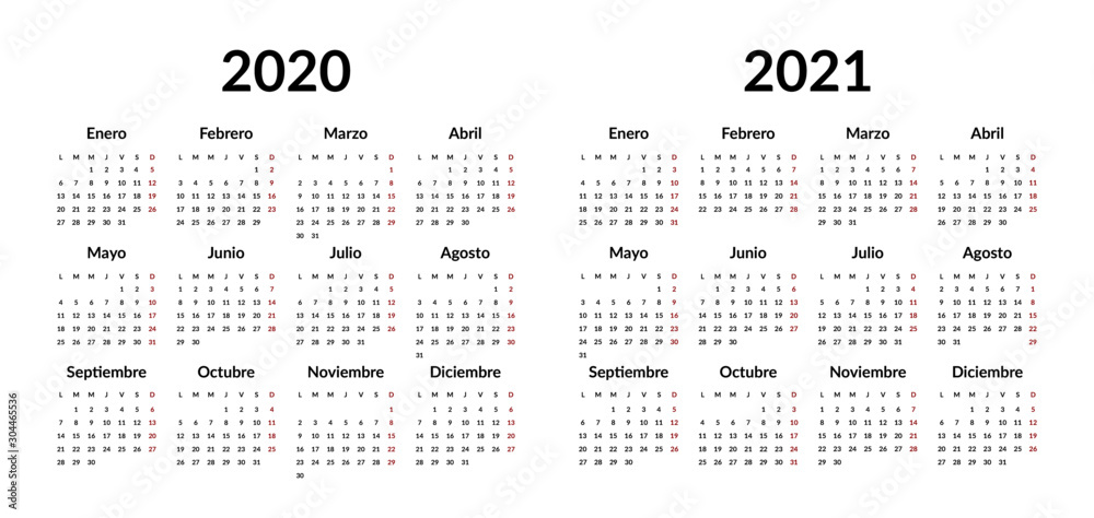 Spanish calendar 2020 2021 design template. Vector stationery calender ...