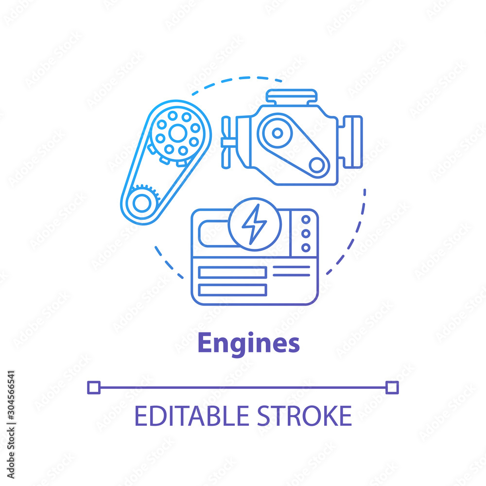 Engines blue gradient concept icon. Power source idea thin line ...