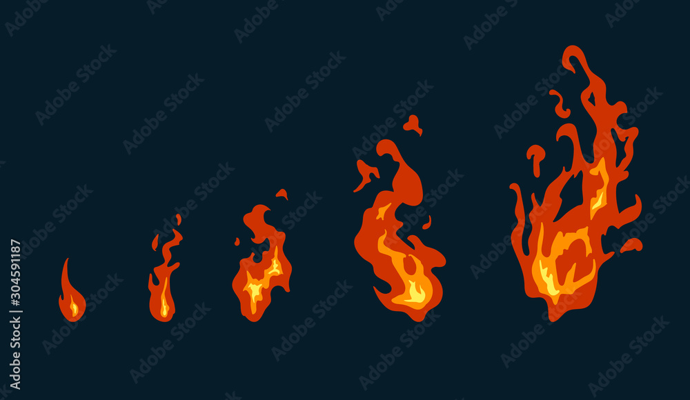 Flame of red fire. Game icons set. Comic boom flame effects for emotion ...