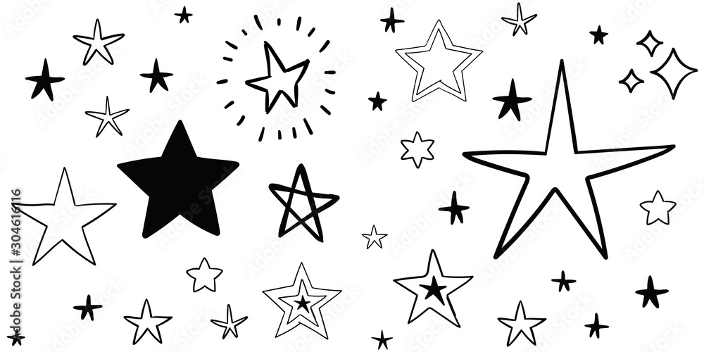 Stars doodle set. Hand drawn star sketch illustrations. Vector ...