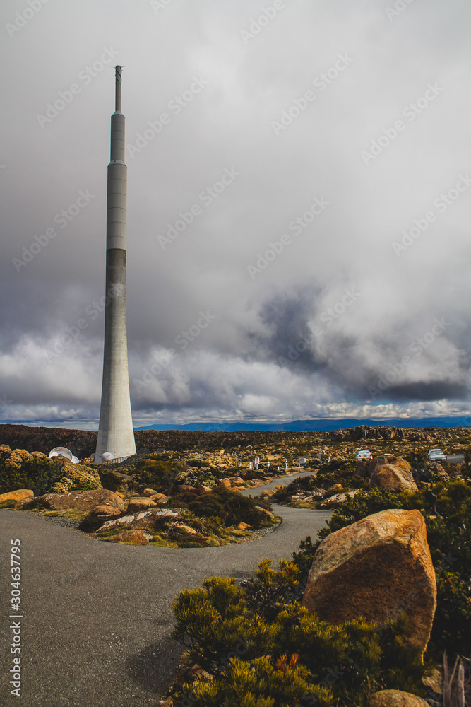 RTV tower on Tasmania, A high pointy tower made of concrete on the top ...