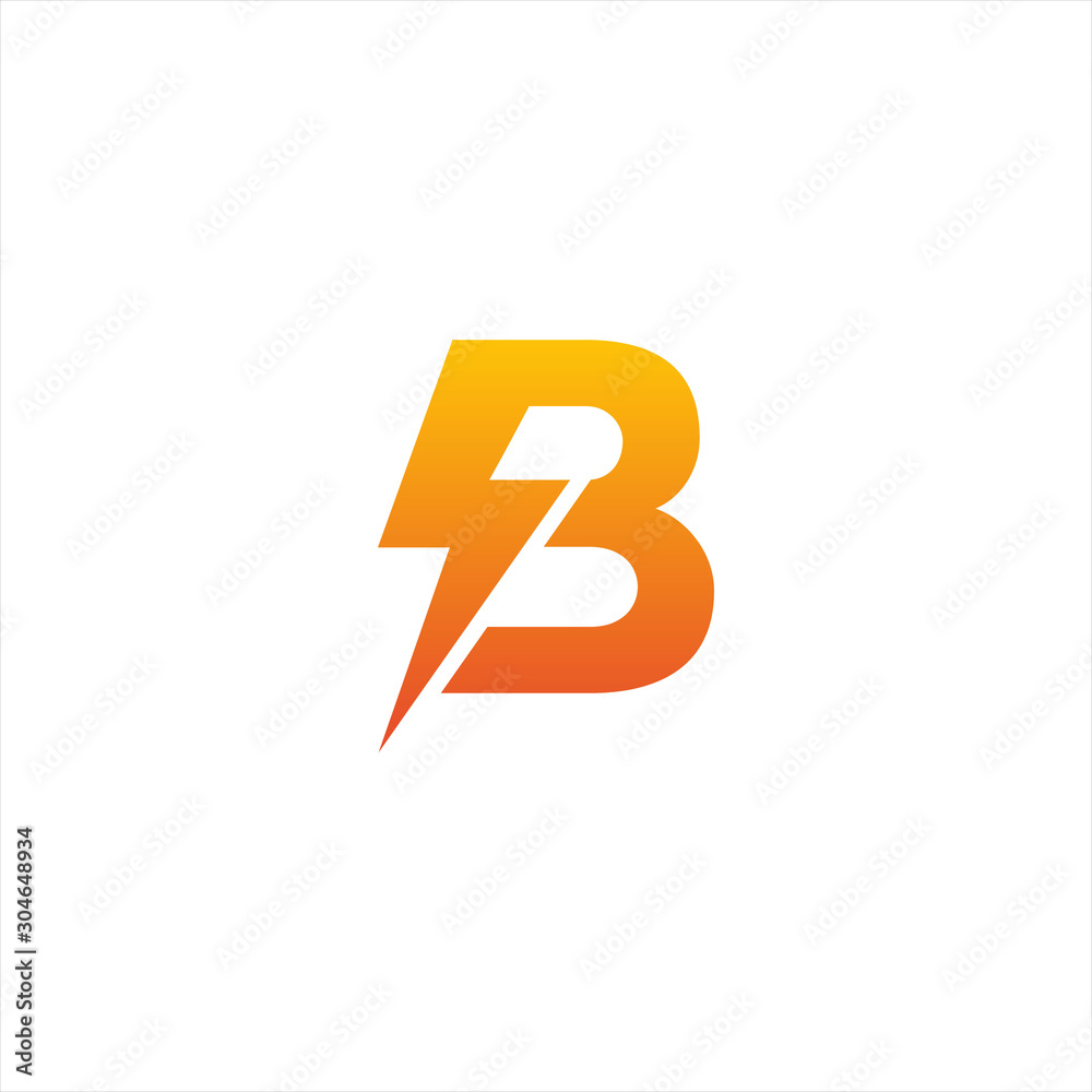 Initial B Letter with Lightning Bolt Logo Vector Design Stock Vector ...