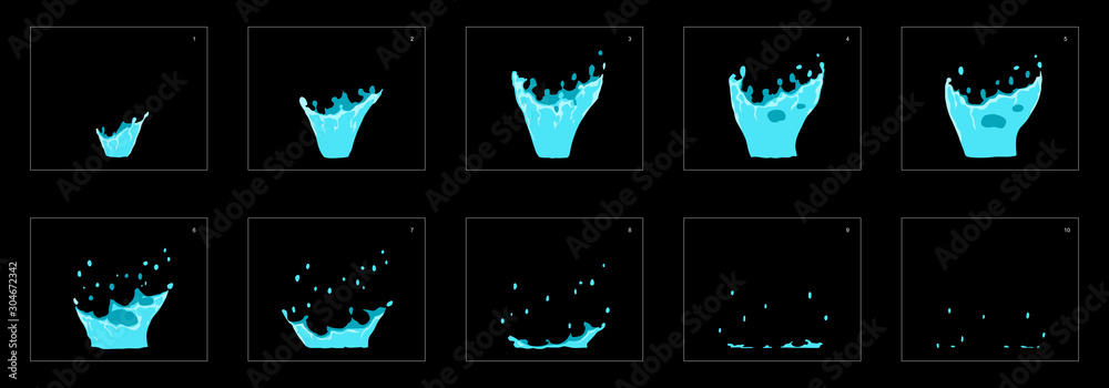 Dripping water splash effect animation. water splash drop frames sprite ...