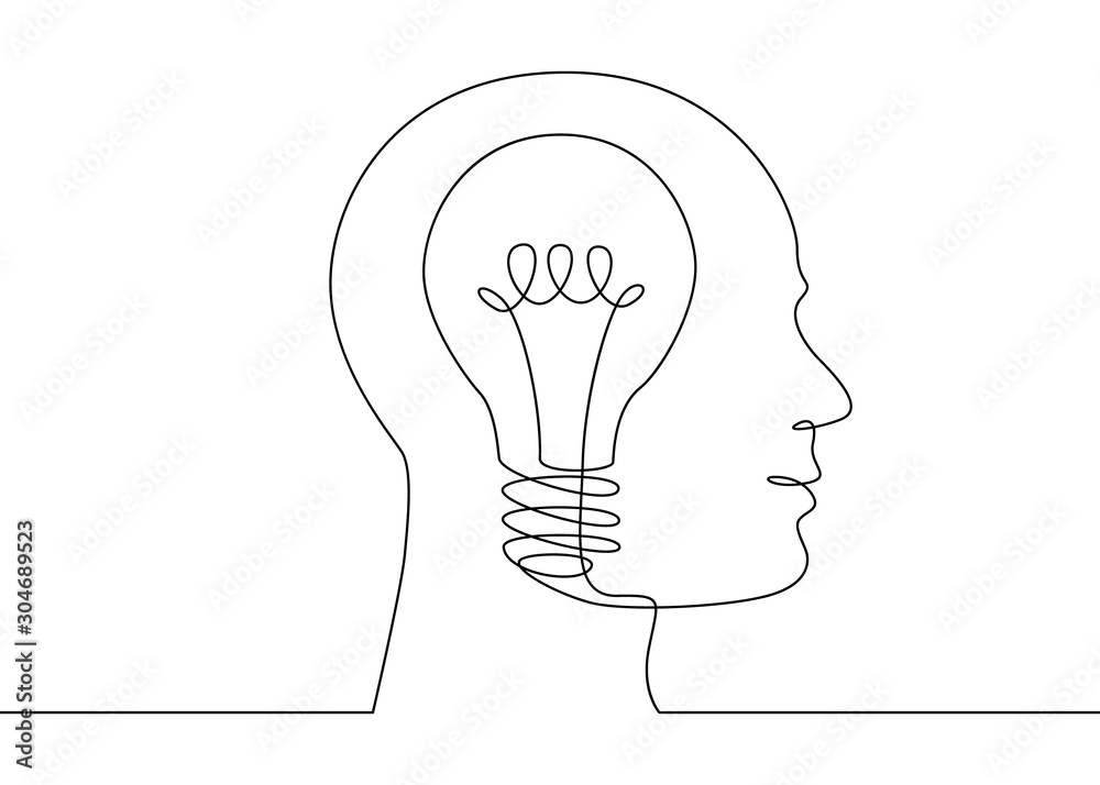continuous line drawing light bulb symbol idea. Stock Illustration ...