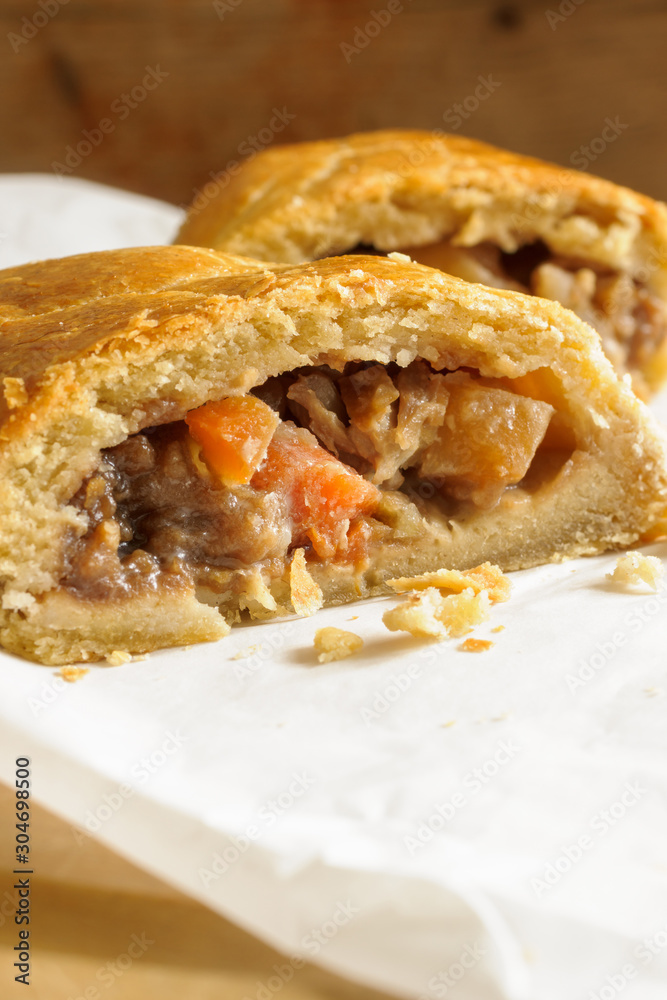 Welsh Oggie a regional delicacy from Wales of lamb leeks and vegetables ...