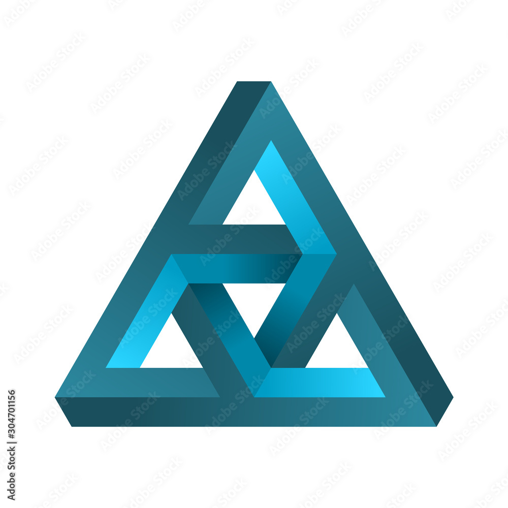 Impossible triangle shape. Blue gradient endless geometric triangular ...