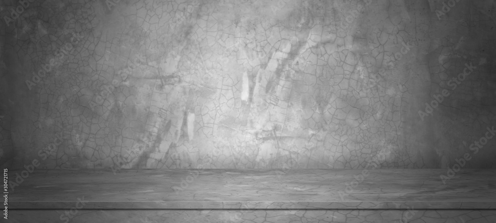 Perspective cement floor or concrete shelf table, used as a studio ...
