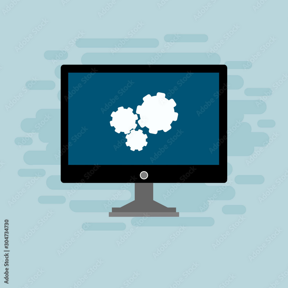 modern Computer monitor and gears. Monitor service concept. Adjusting ... modern Computer monitor and gears. Monitor service concept. Adjusting ...