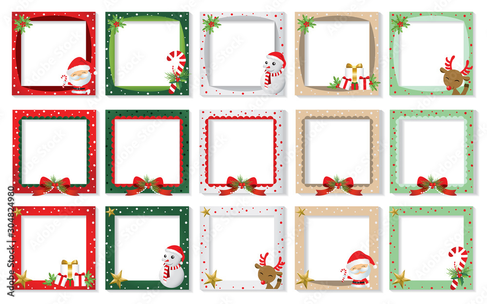 Set of Christmas photo frame vector Cartoon Design, Cute Christmas ...