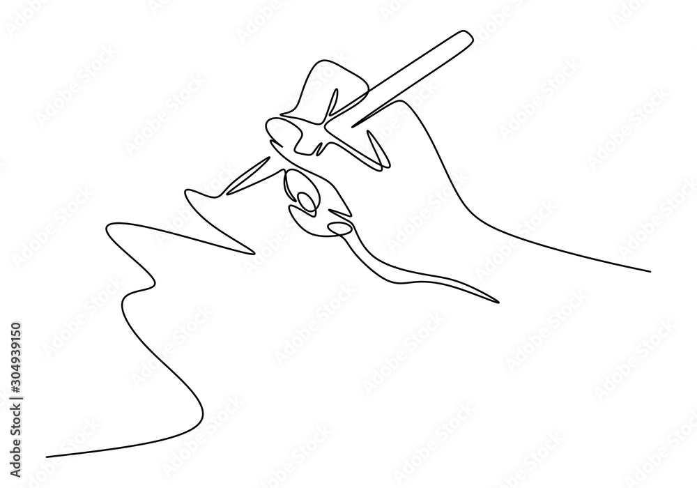 Continuous one line drawing of hand writing minimalism style. Fingers ...