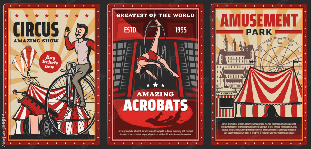 Circus show of acrobats vector design of carnival or amusement park ...