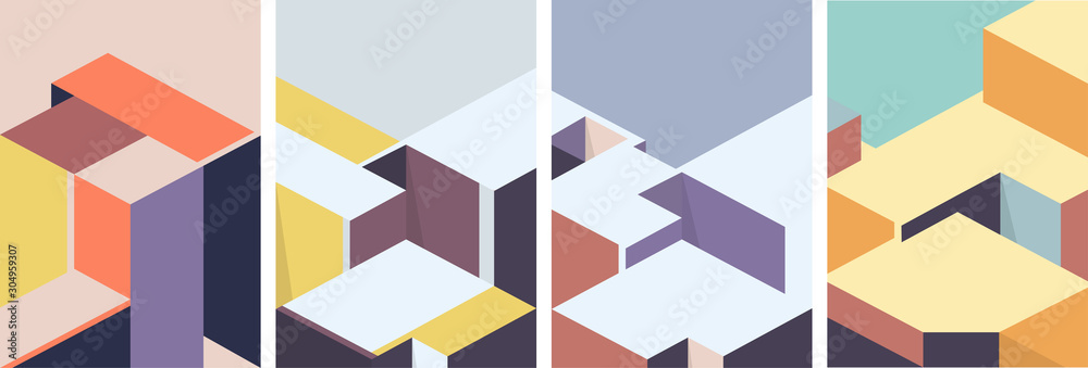 Isometric architectural cover design. Geometric set of templates ...
