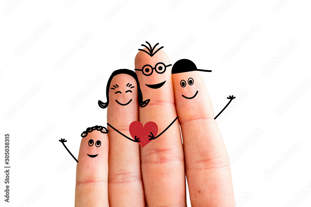 Finger family concept: Joyful finger family smiling. White background ...