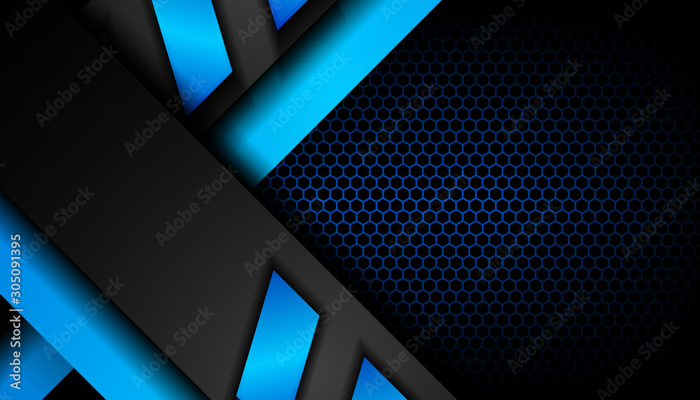 Abstract metallic blue and black on hexagon pattern, frame design ...