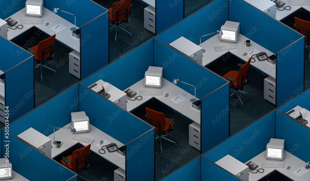 Modern Office design interior room with furniture in cutaway. Office ...