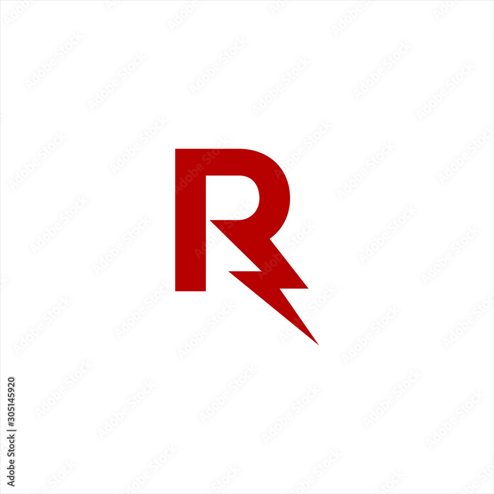 initial letter R icon logo design template with lightning - thunder ...
