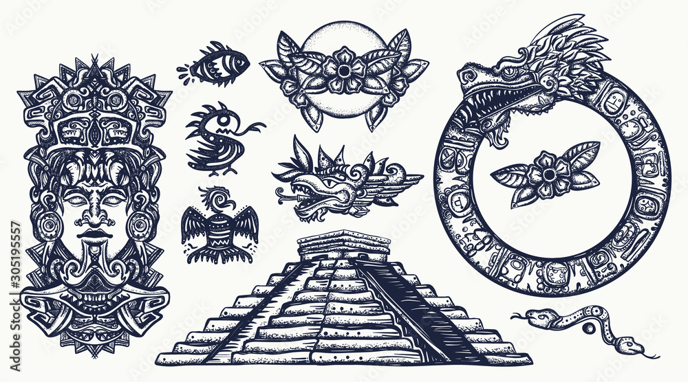 Aztec Pyramids Tattoos Drawings