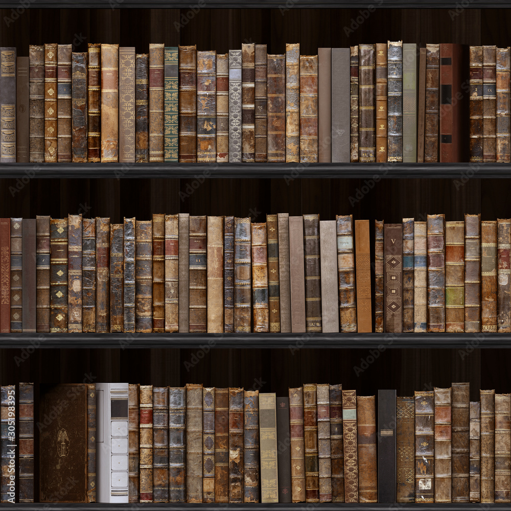 03 of 30 Black wood bookshelf. Old books seamless texture (vertically ...