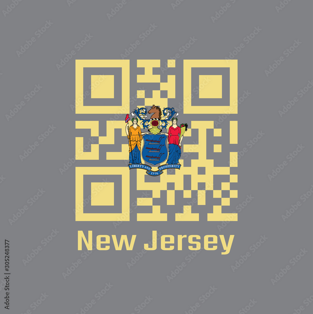 QR code set the color of New Jersey flag. The states of America, text ...