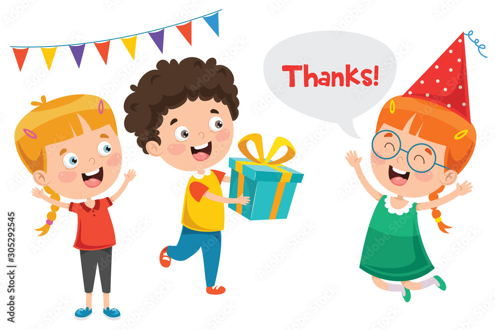 Thank You Illustration With Cartoon Characters Stock Vector | Adobe Stock
