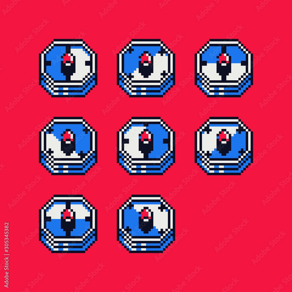 Compass cycle pixel art icons set. Map navigator application. Design ...