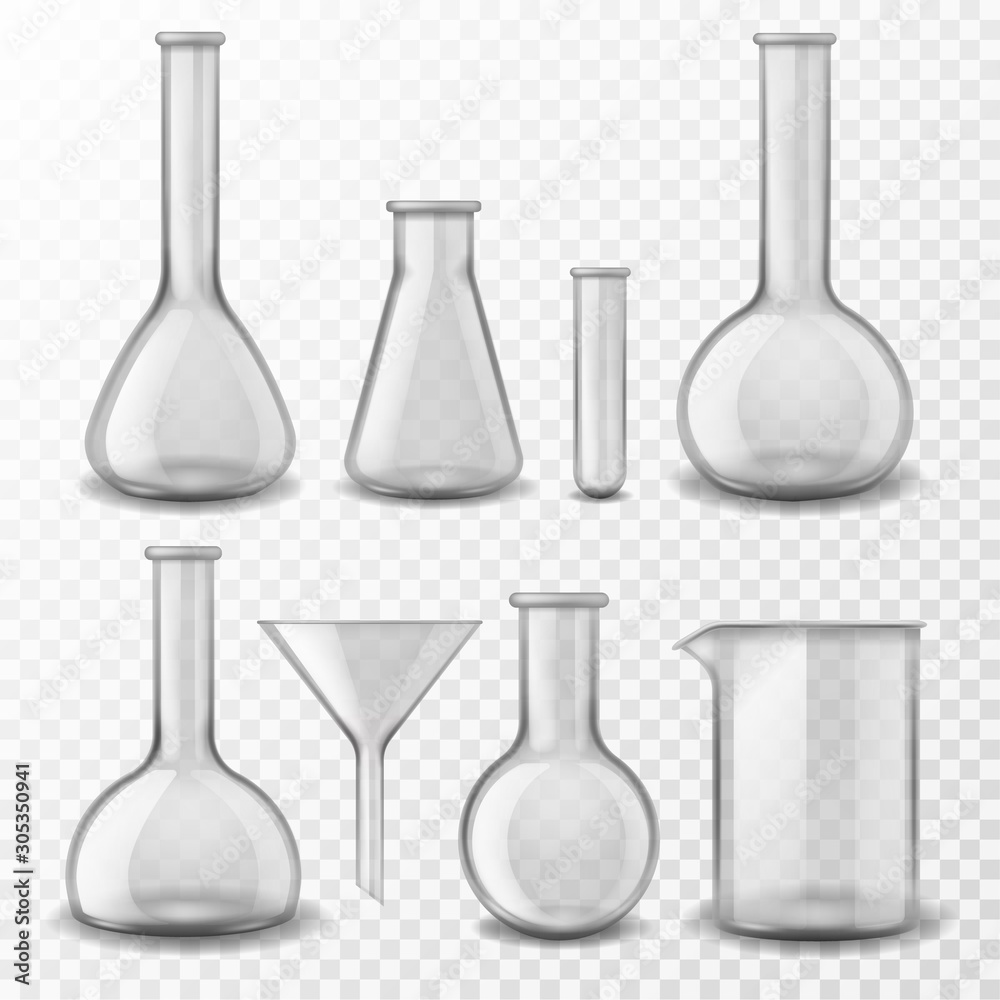 Chemical glass equipment. Laboratory glassware empty test tubes beaker ...