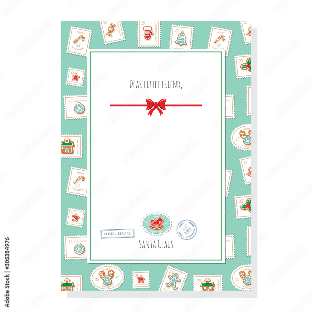 Christmas letter from Santa Claus template A4. Pattern with holiday ...