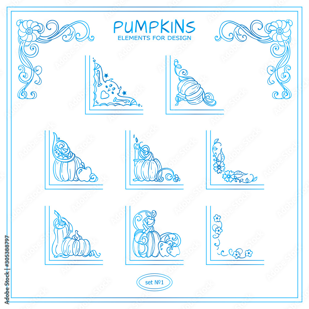 Vector set of square corners for frames, cards, invitations. Pumpkin ...