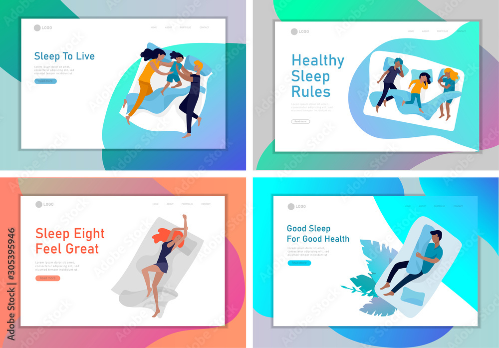 Collection of sleeping people character. Family with child are sleep in ...