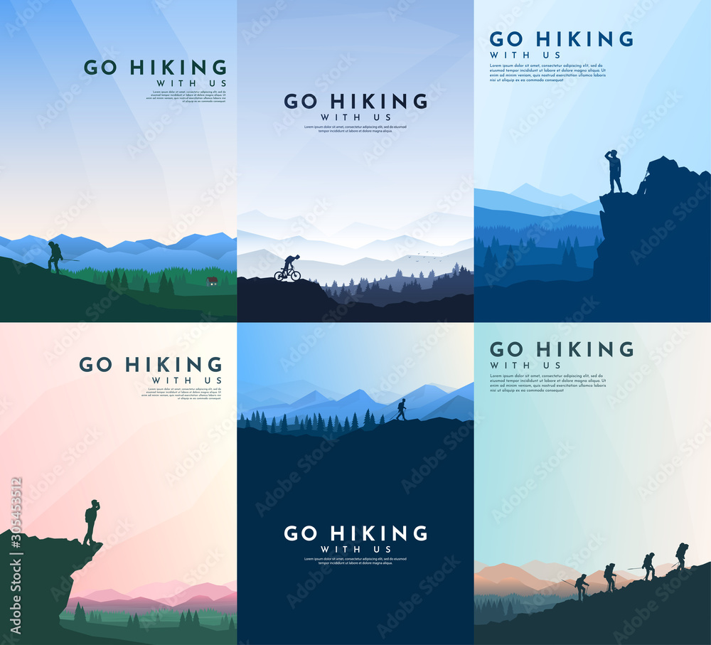 Vector brochure cards set. Travel concept of discovering, exploring and ...