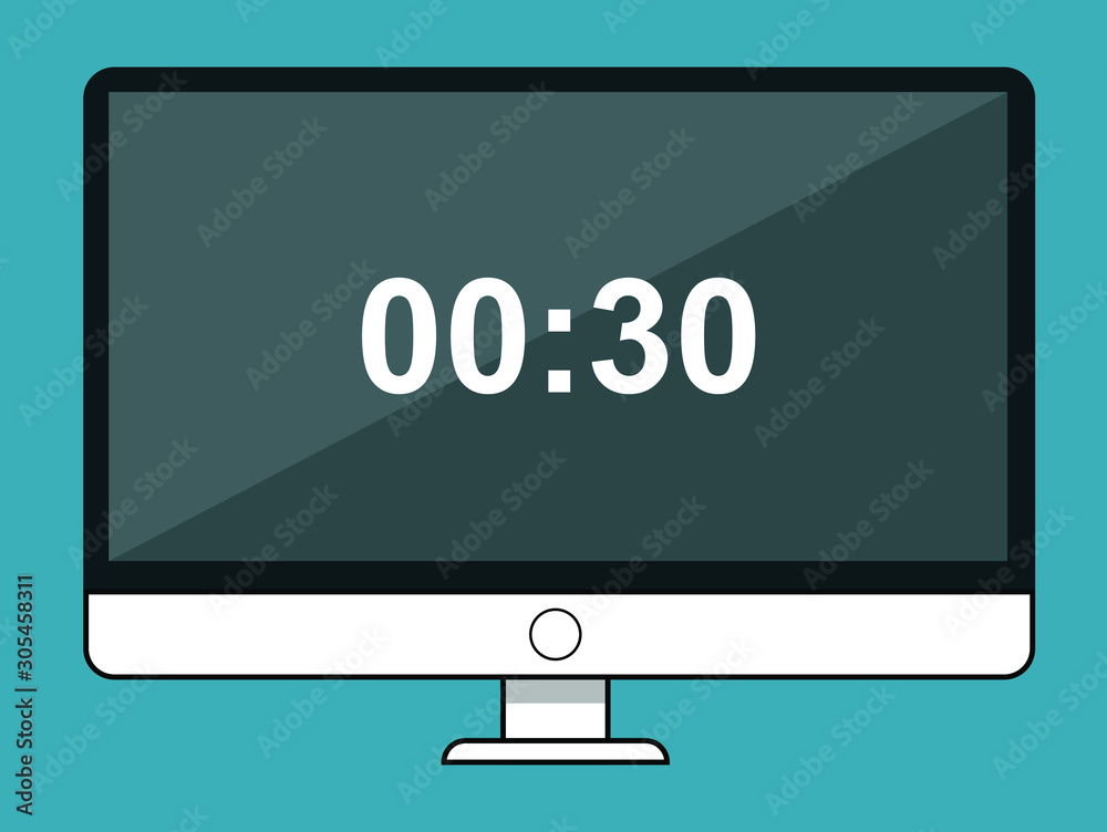 Modern isolated wide inch vector monitor. Widescreen monitor with time ...