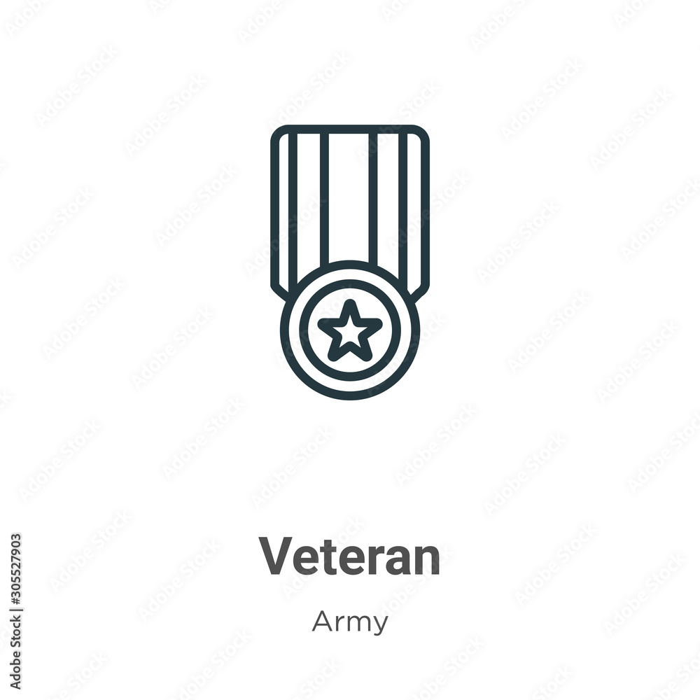 Veteran outline vector icon. Thin line black veteran icon, flat vector ...