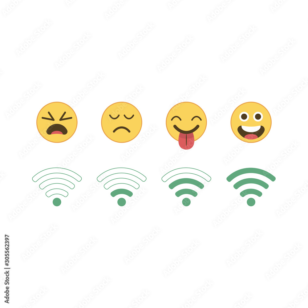 Wi-Fi different signal levels with emoji face rate. Wireless signal ...
