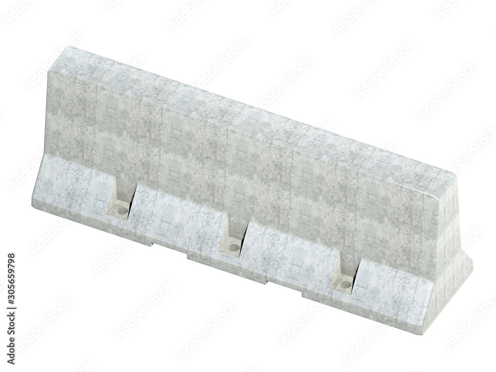 Concrete barrier for road building isolated on white background. Aerial ...