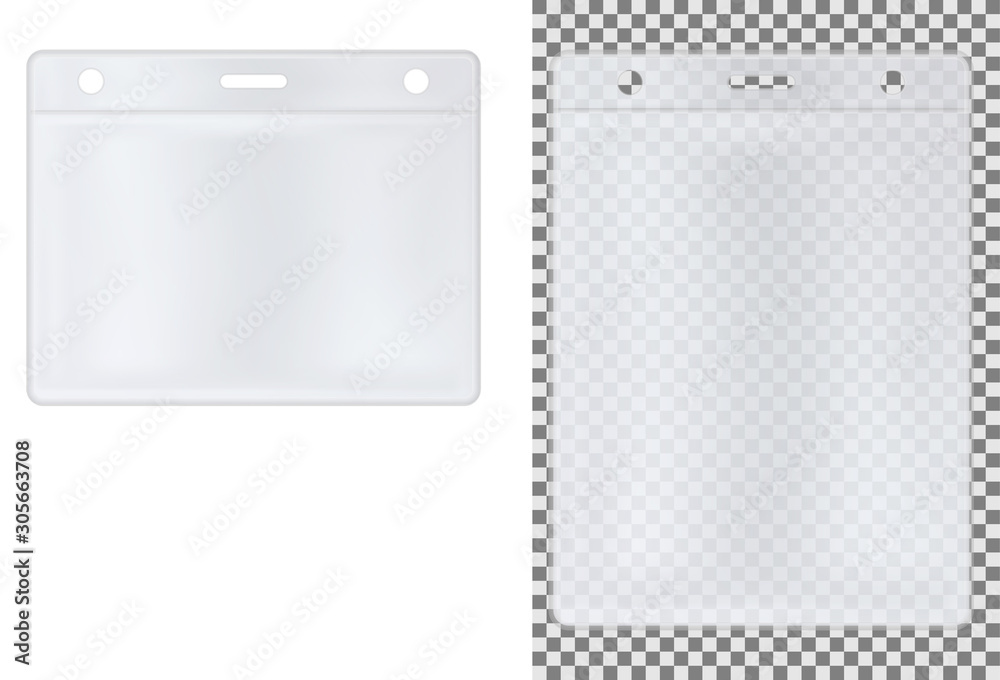 White transparent badge vector mock up. Id card Lanyard holder template ...