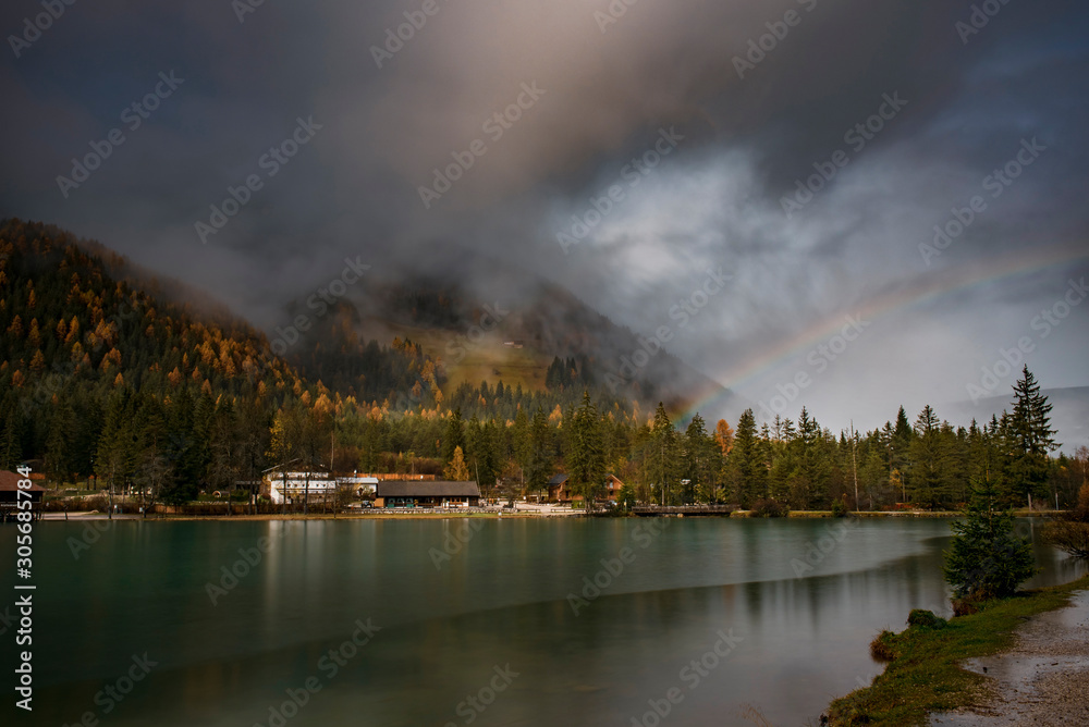 Rainbow over Turquoise colour lake South Tyrol, Italy , Alps ...