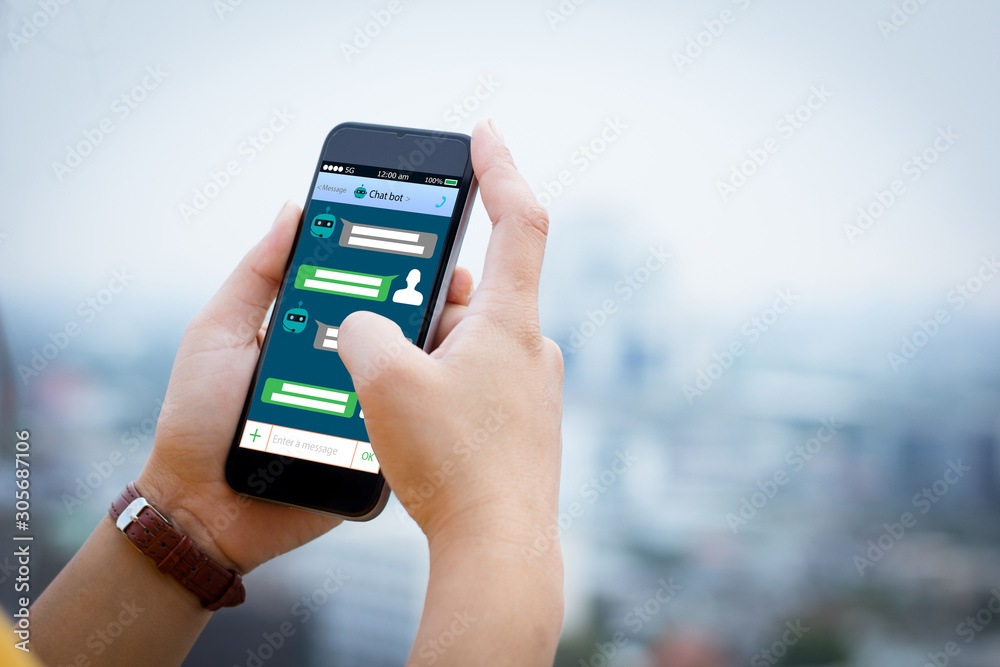 artificial intelligence,AI chat bot concept.Hands holding mobile phone ...