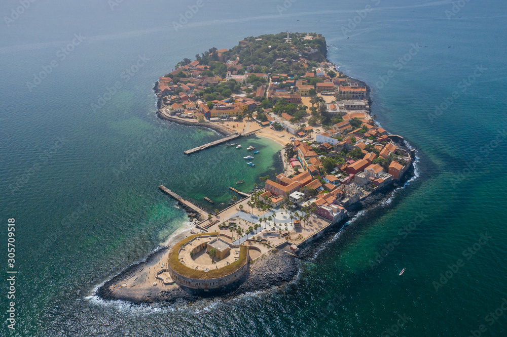 Aerial view of Goree Island. Gorée. Dakar, Senegal. Africa. Photo made ...