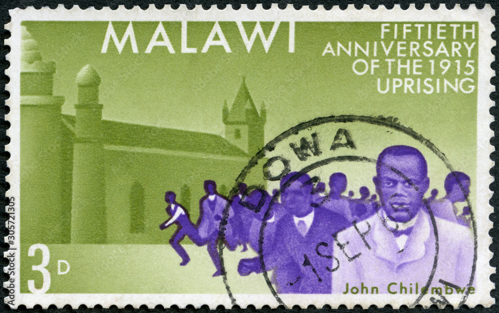 MALAWI - 1965: shows John Chilembwe (1871-1915), Rebels and Church at ...