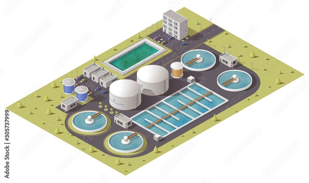 Wastewater or sewage treatment plant, water purification facilities and ...