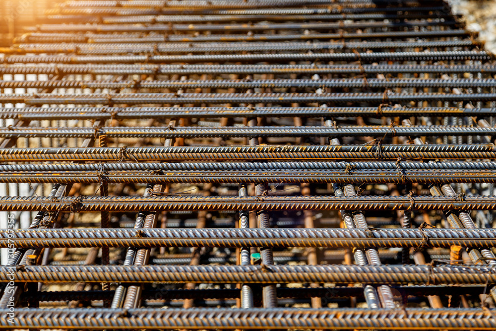Industrial background. Rebar texture. Rusty rebar for concrete pouring ...
