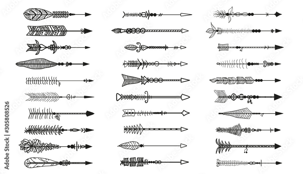 Hand drawn arrow. Abstract elements. Set of different arrows. Black and ...