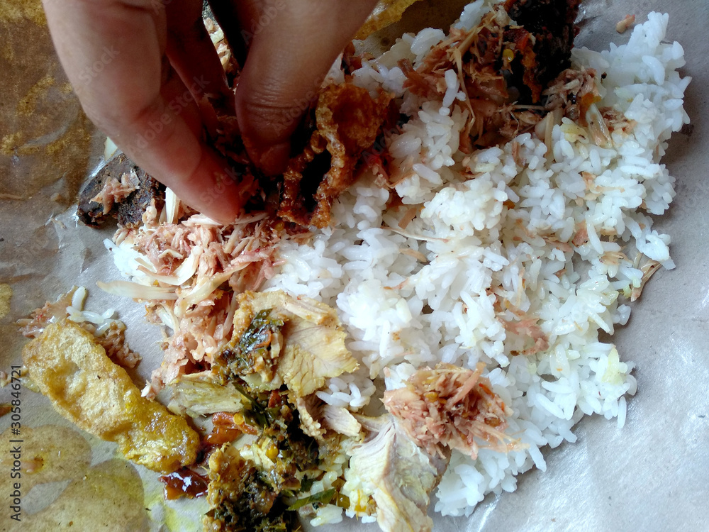 Foto de Stock Traditional bali indonesian culinary food. Makan Nasi ...