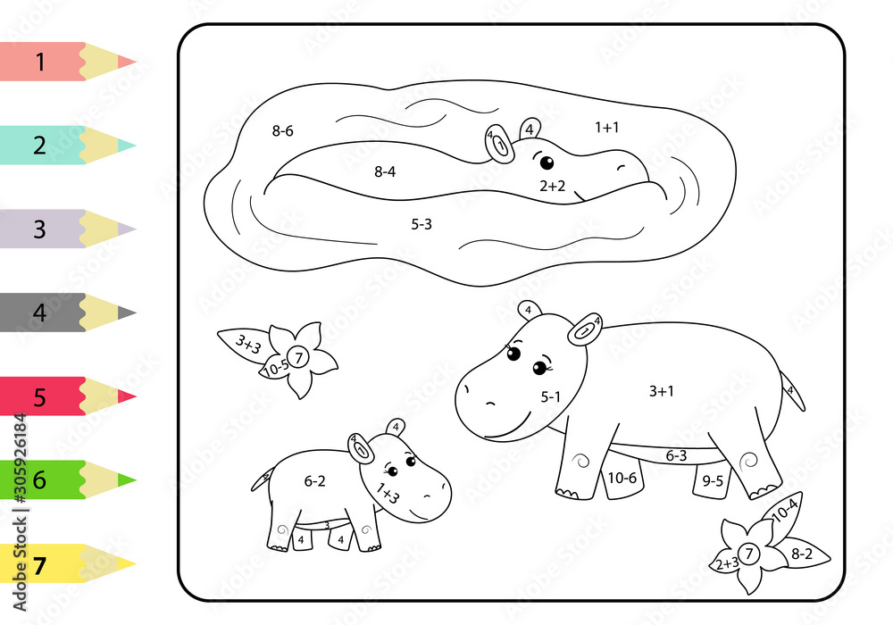 Study subtraction and addition. Math coloring page for children. Cute ...