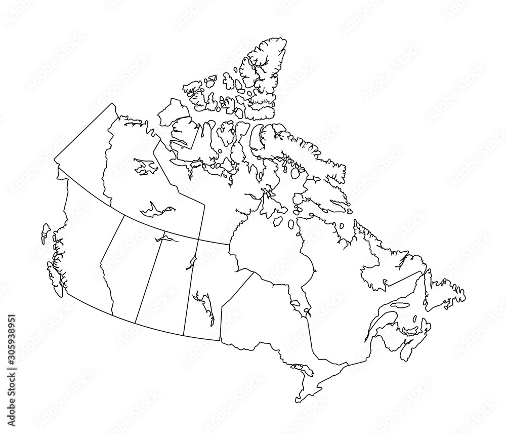 Canada Map, black and white detailed outline with regions of the ...
