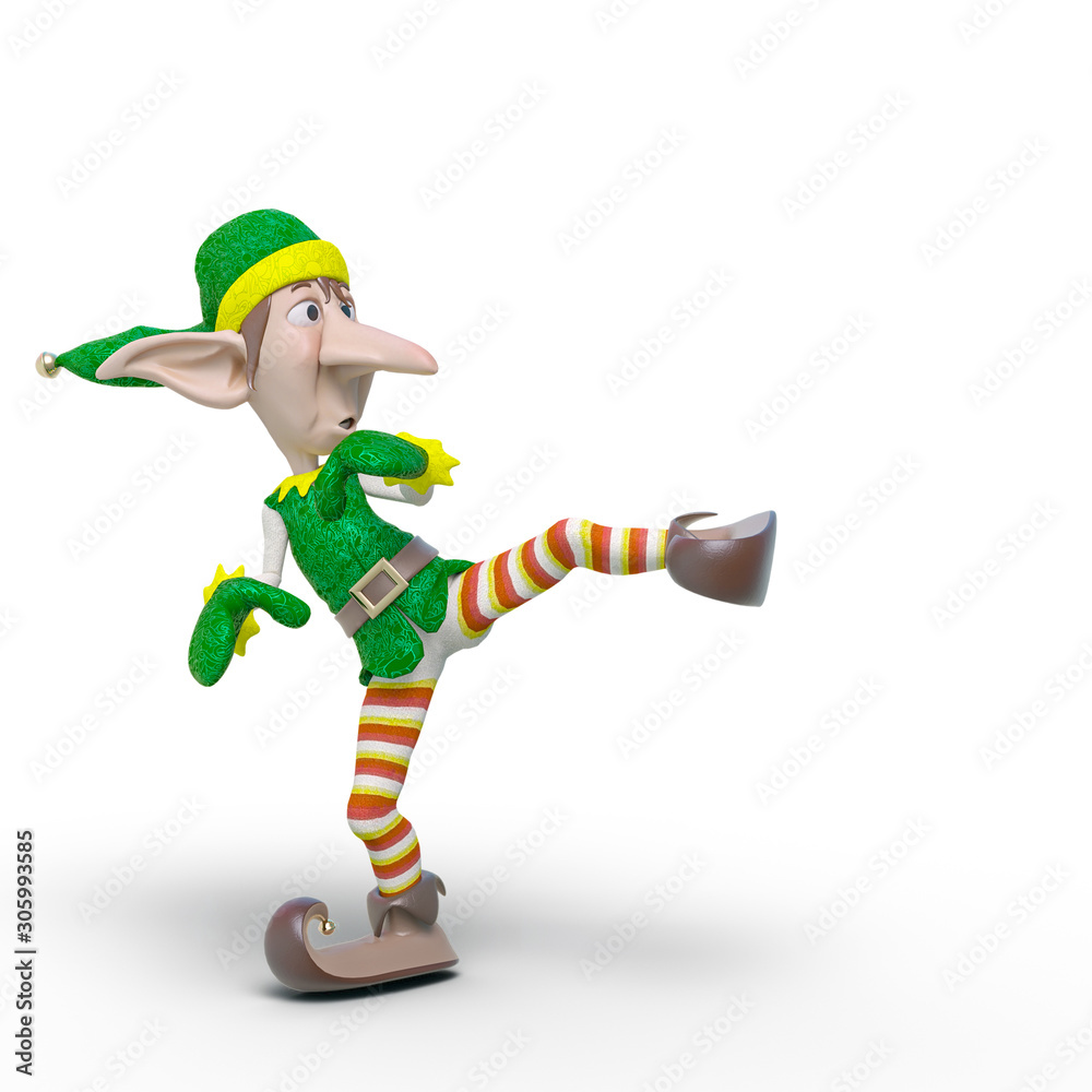 elf santa helper is doing some karate kicking Stock Illustration ...