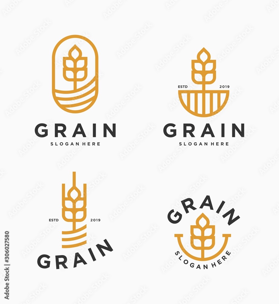 Vector set of logo design templates in trendy linear style .wheat and ...